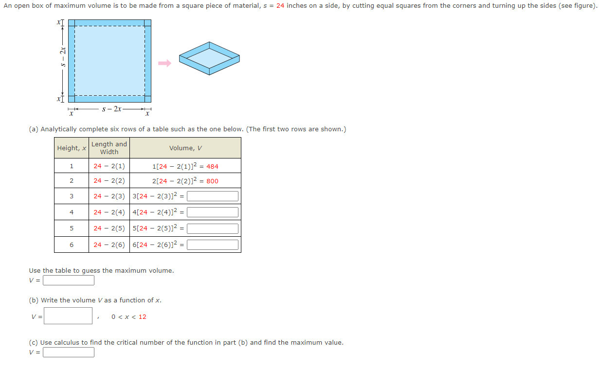 Solved An open box of maximum volume is to be made from a | Chegg.com