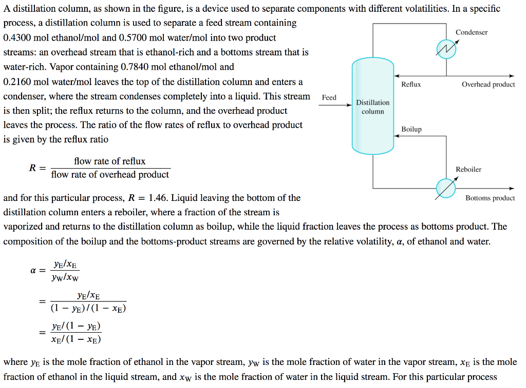 Solved A distillation column, as shown in the figure, is a | Chegg.com