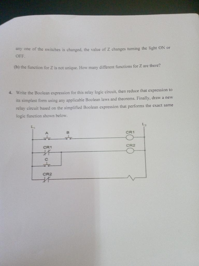 Solved any one of the switches is changed, the value of Z | Chegg.com