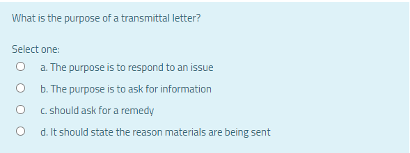 Solved What is the purpose of a transmittal letter? Select | Chegg.com