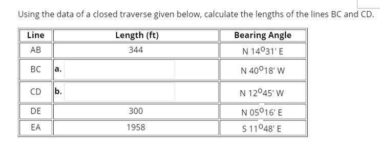 Solved Using the data of a closed traverse given below, | Chegg.com