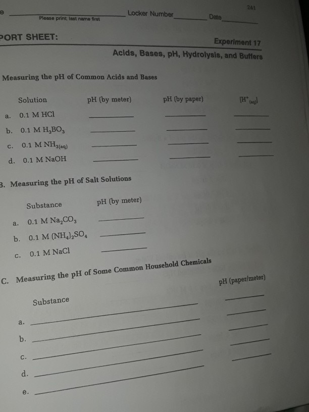 Solved 241 Locker Number Please print; lest name first Date | Chegg.com