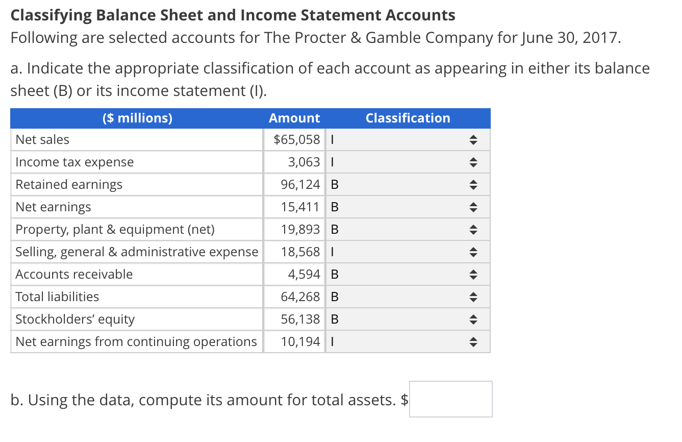 Solved Classifying Balance Sheet and Income Statement | Chegg.com