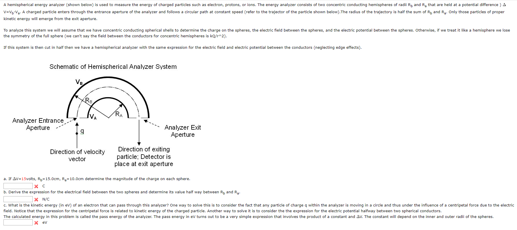 Solved A hemispherical energy analyzer (shown below) is used | Chegg.com