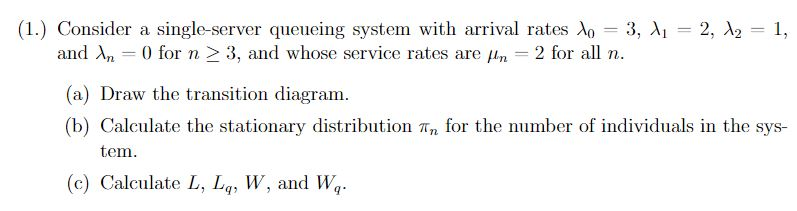 (1.) Consider a single-server queueing system with | Chegg.com