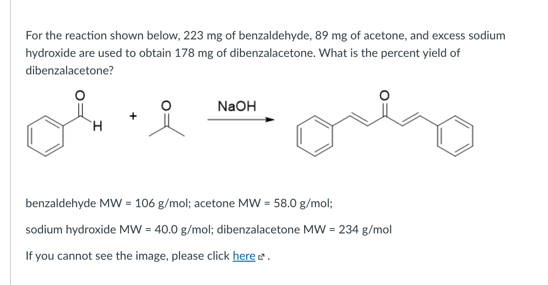 Solved For the reaction shown below, 223 mg of benzaldehyde, | Chegg.com