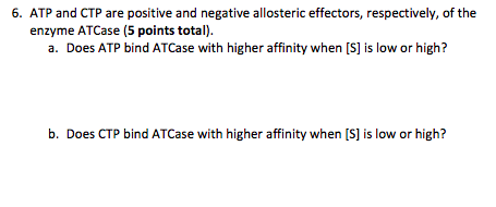 Solved 6. ATP and CTP are positive and negative allosteric | Chegg.com