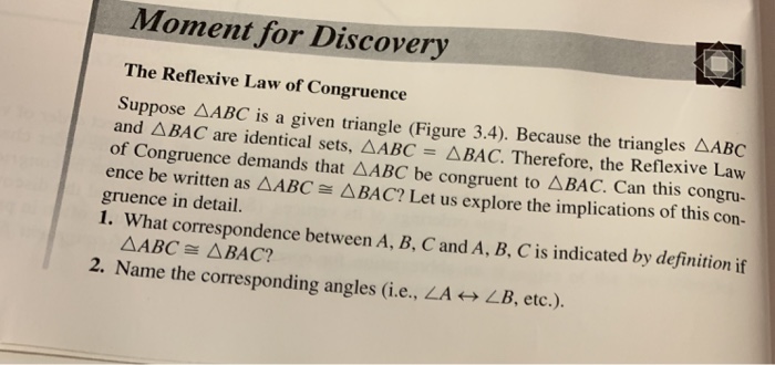 Solved Moment for Discovery The Reflexive Law of Congruence | Chegg.com