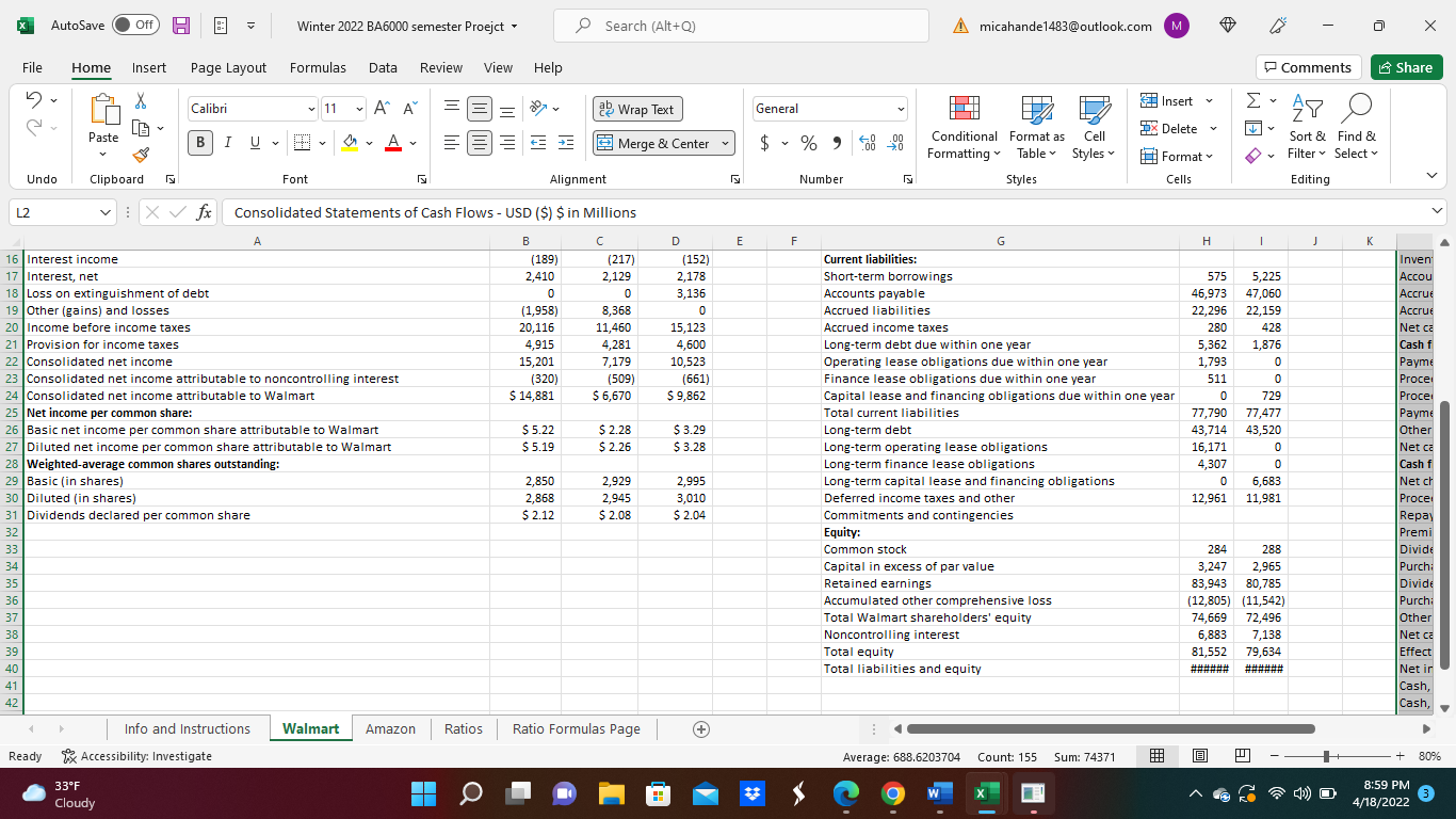 Use the following 10-k forms for Walmart and Amazon | Chegg.com