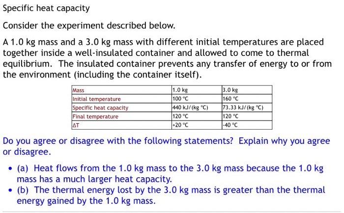 Solved Specific heat capacity Consider the experiment | Chegg.com