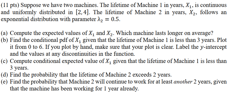 Solved (11 pts) Suppose we have two machines. The lifetime | Chegg.com