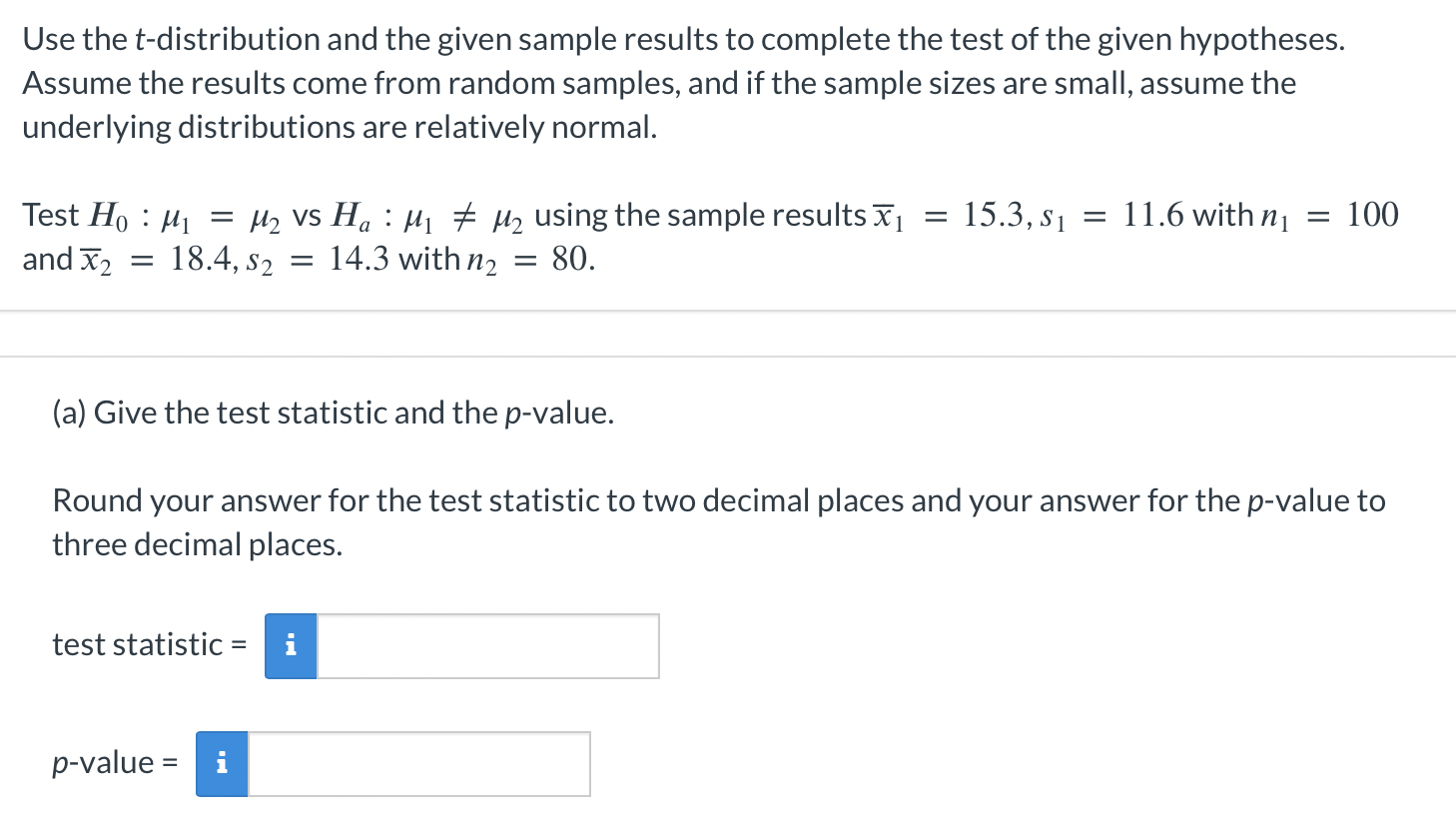 Solved Use the t-distribution and the given sample results | Chegg.com