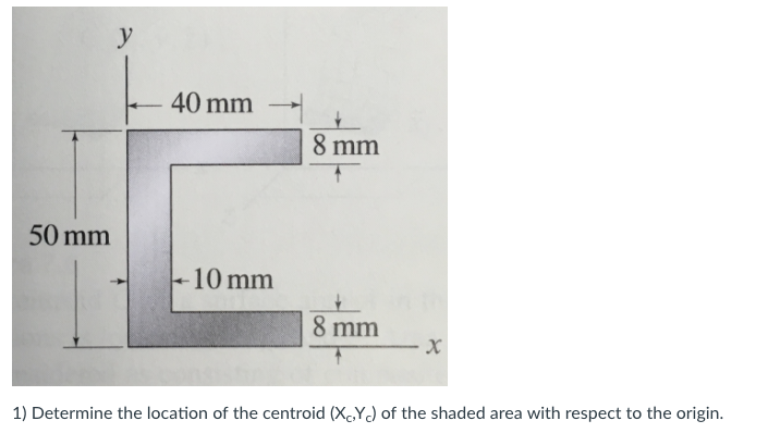 Solved 40 mm 8 mm 50 mm 10 mm 8 mm 1) Determine the location | Chegg.com