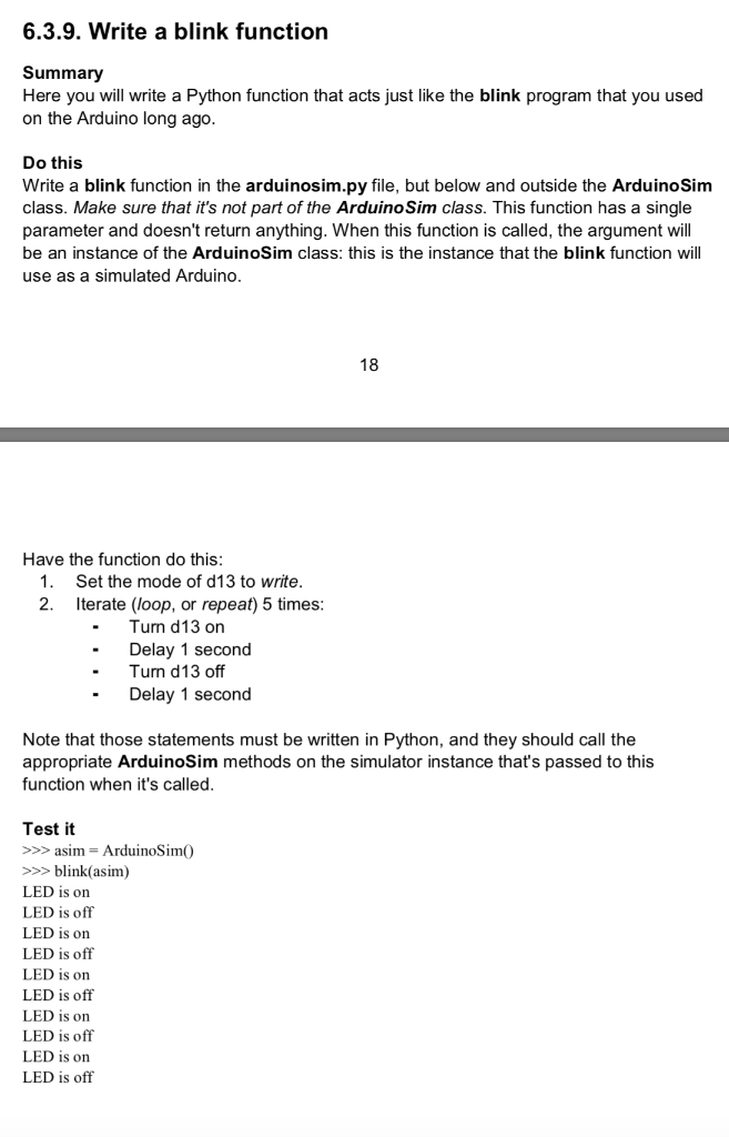 Solved 6.3.9. Write a blink function Summary Here you will | Chegg.com