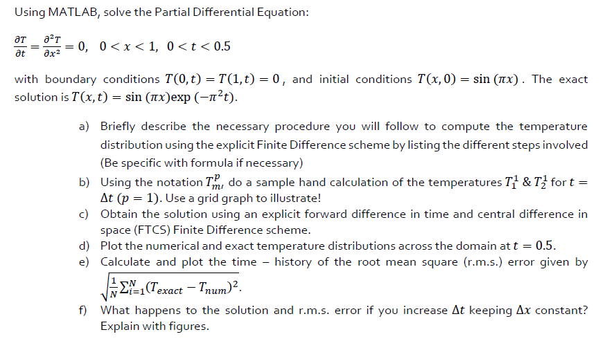 Solved Using MATLAB, solve the Partial Differential | Chegg.com