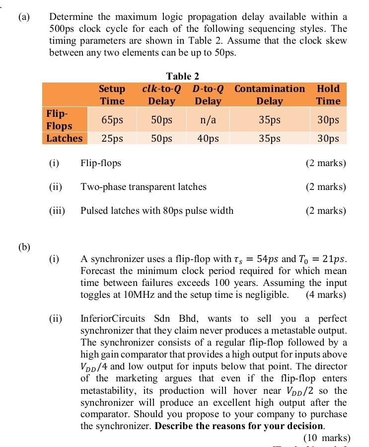 Determine the maximum logic propagation delay | Chegg.com