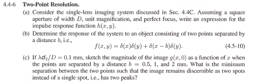Solved 6 Two-Point Resolution. (a) Consider the single-lens | Chegg.com