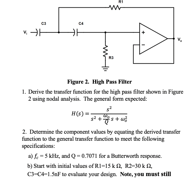 Solved C3 C4 v 카 V₂ R3 Figure 2. High Pass Filter 1. Derive | Chegg.com