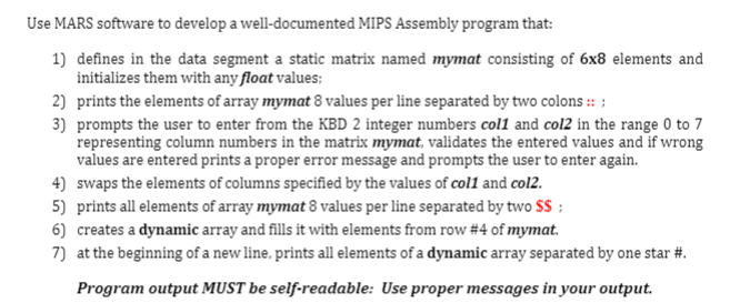 Solved Use MARS software to develop a well-documented MIPS | Chegg.com