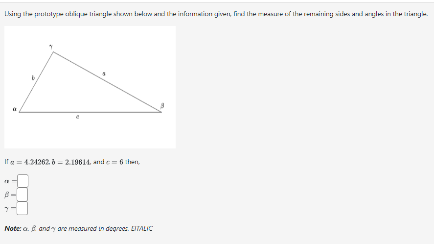 Solved Using the prototype oblique triangle shown below and | Chegg.com