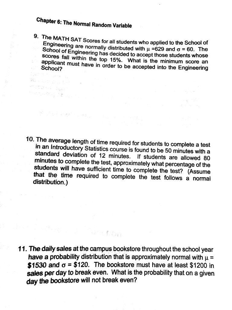 Solved Chapter 6: The Normal Random Variable 9. The MATH SAT | Chegg.com