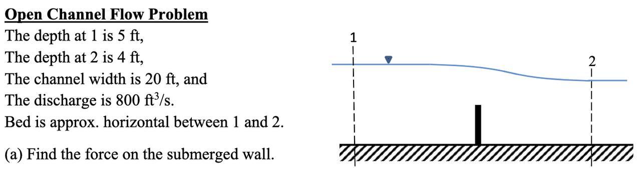 Solved 1 Open Channel Flow Problem The depth at 1 is 5 ft, | Chegg.com