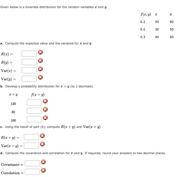 Solved Given below is a bivariate distribution for the | Chegg.com