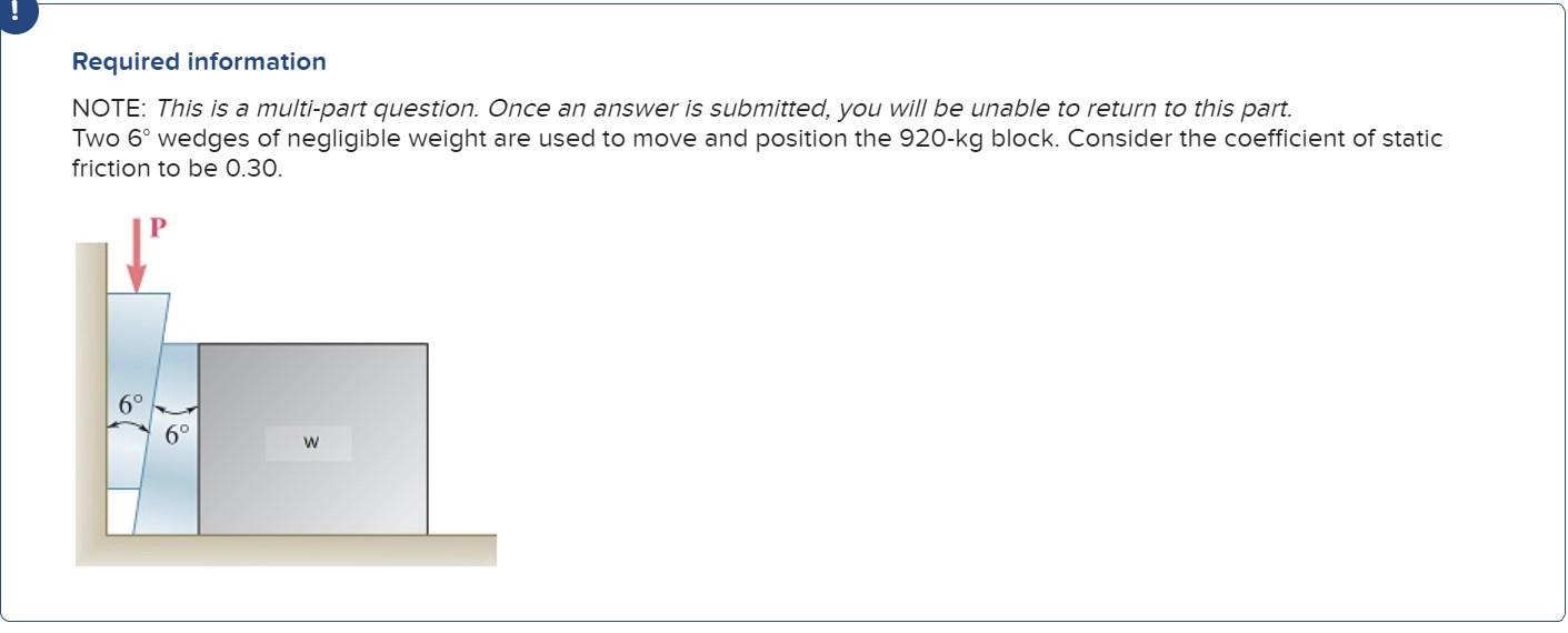 [Solved]: Two 6 wedges of negligible weight are used to