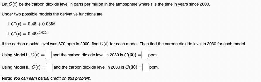 Solved Let C(t) be the carbon dioxide level in parts per | Chegg.com