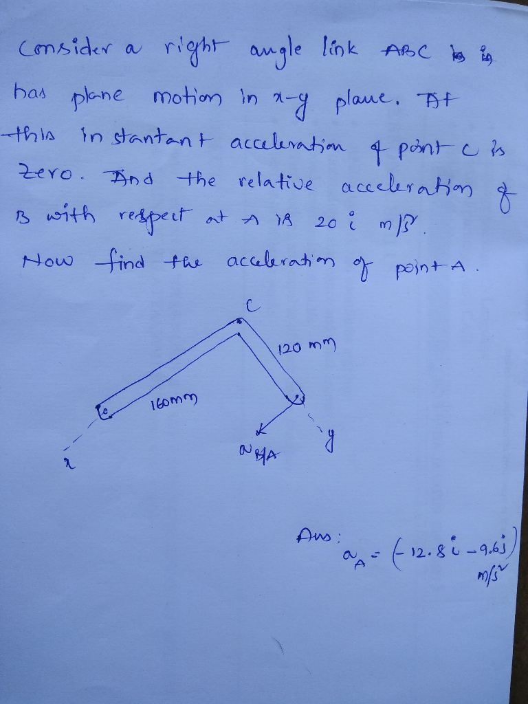 Solved consider a right angle link ABC has plane motion in | Chegg.com