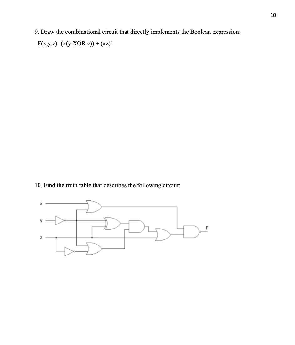 Solved 10 9. Draw the combinational circuit that directly | Chegg.com