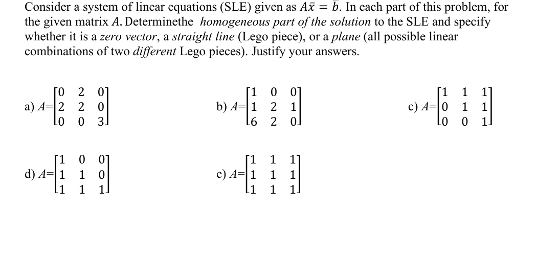 Consider a system of linear equations (SLE) ﻿given as | Chegg.com