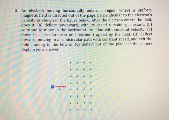 Solved 3. An electron moving horizontally enters a region | Chegg.com