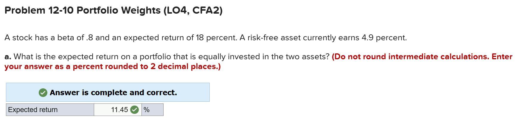 Solved Problem 12-10 Portfolio Weights (LO4, CFA2) A stock | Chegg.com
