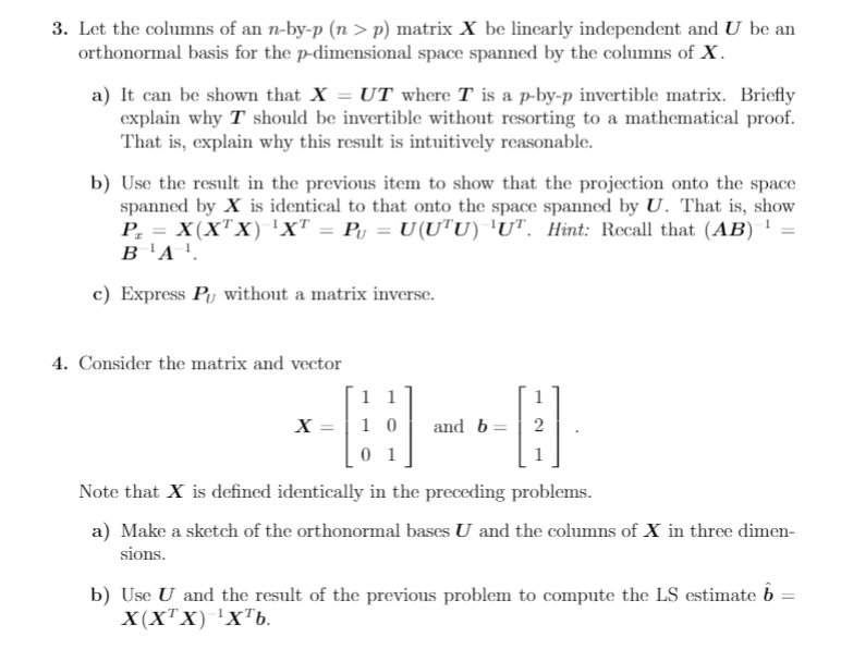 3. Let the columns of an n-by-p (n > p) matrix X be | Chegg.com