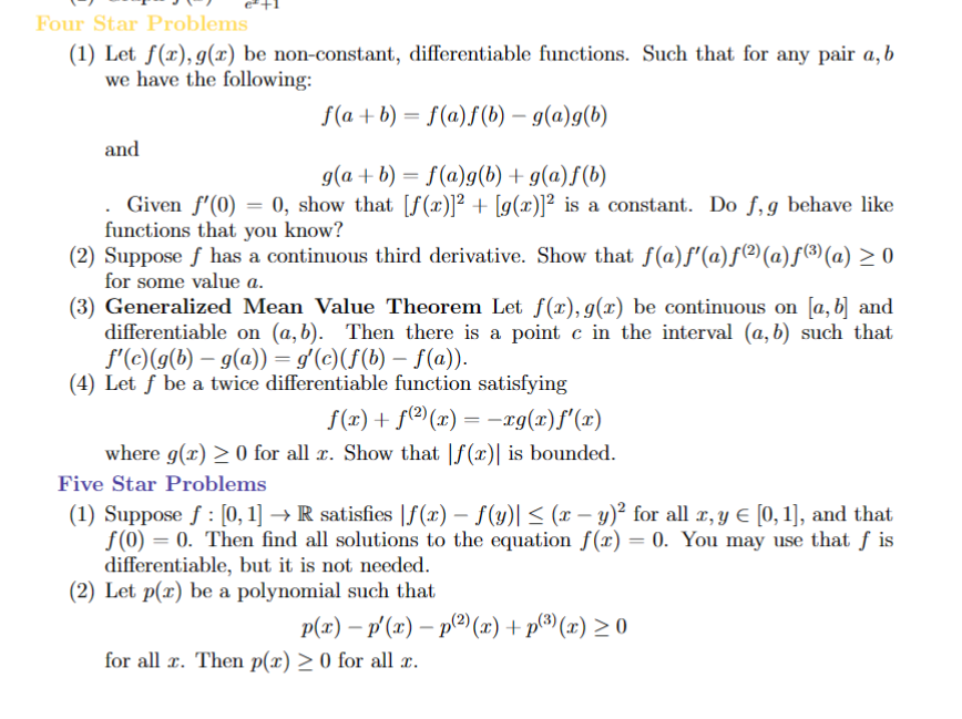 Solved (1) Let f(x),g(x) be non-constant, differentiable | Chegg.com
