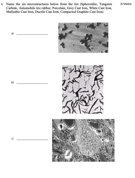 Solved 6. ﻿Name the six microstructures below from the list | Chegg.com