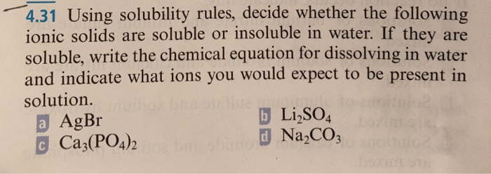 Solved 4.31 Using solubility rules, decide whether the | Chegg.com