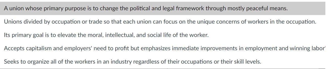 Solved Match the following union models to their | Chegg.com