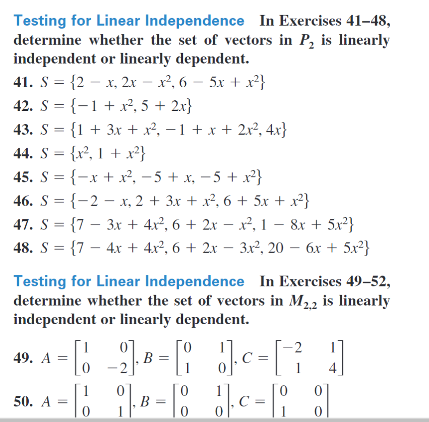 Solved Testing for Linear Independence In Exercises 41-48, | Chegg.com