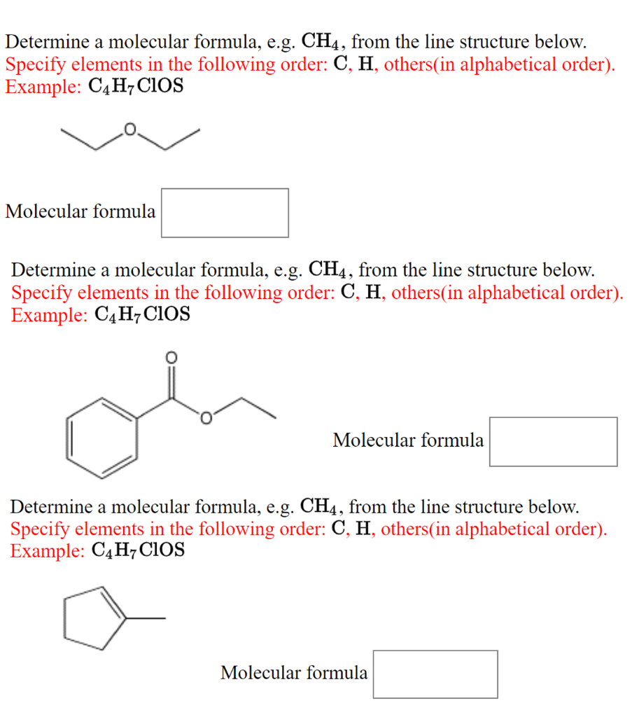 Solved Determine a molecular formula, e.g. CH4, from the | Chegg.com