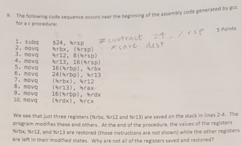 Solved 9. The following code sequence occurs near the begin | Chegg.com