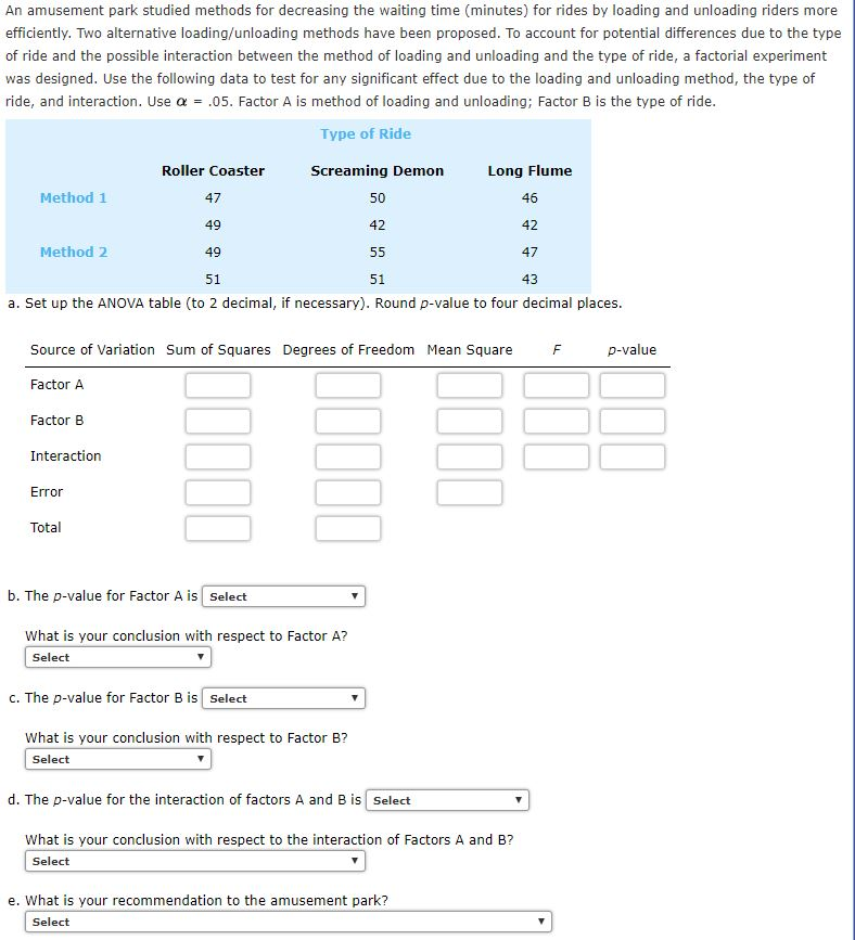 Solved An amusement park studied methods for decreasing the | Chegg.com