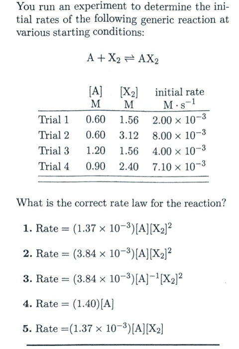 Solved You run an experiment to determine the ini tial rates | Chegg.com
