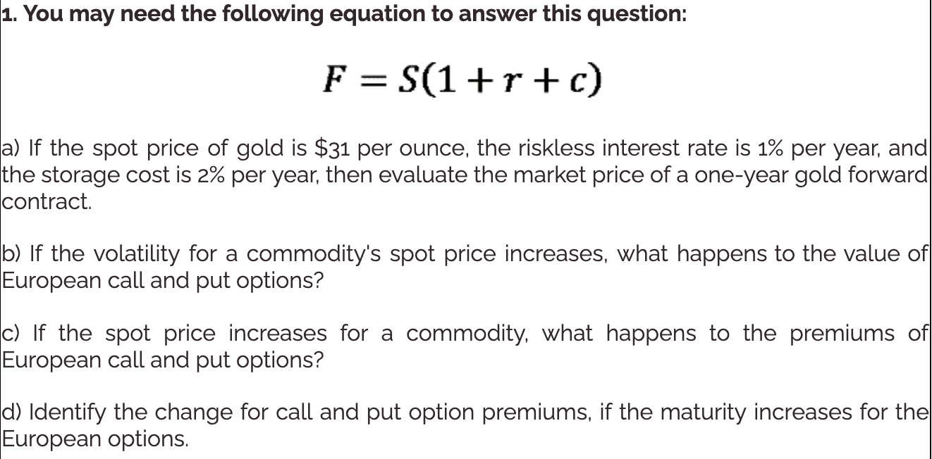 Solved 1. You may need the following equation to answer this | Chegg.com