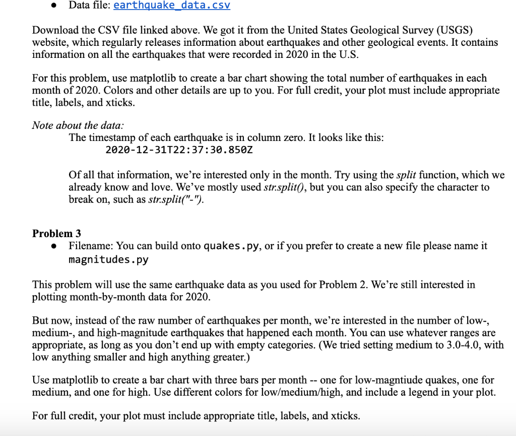 Data file: earthquake_data.csv Download the CSV file | Chegg.com