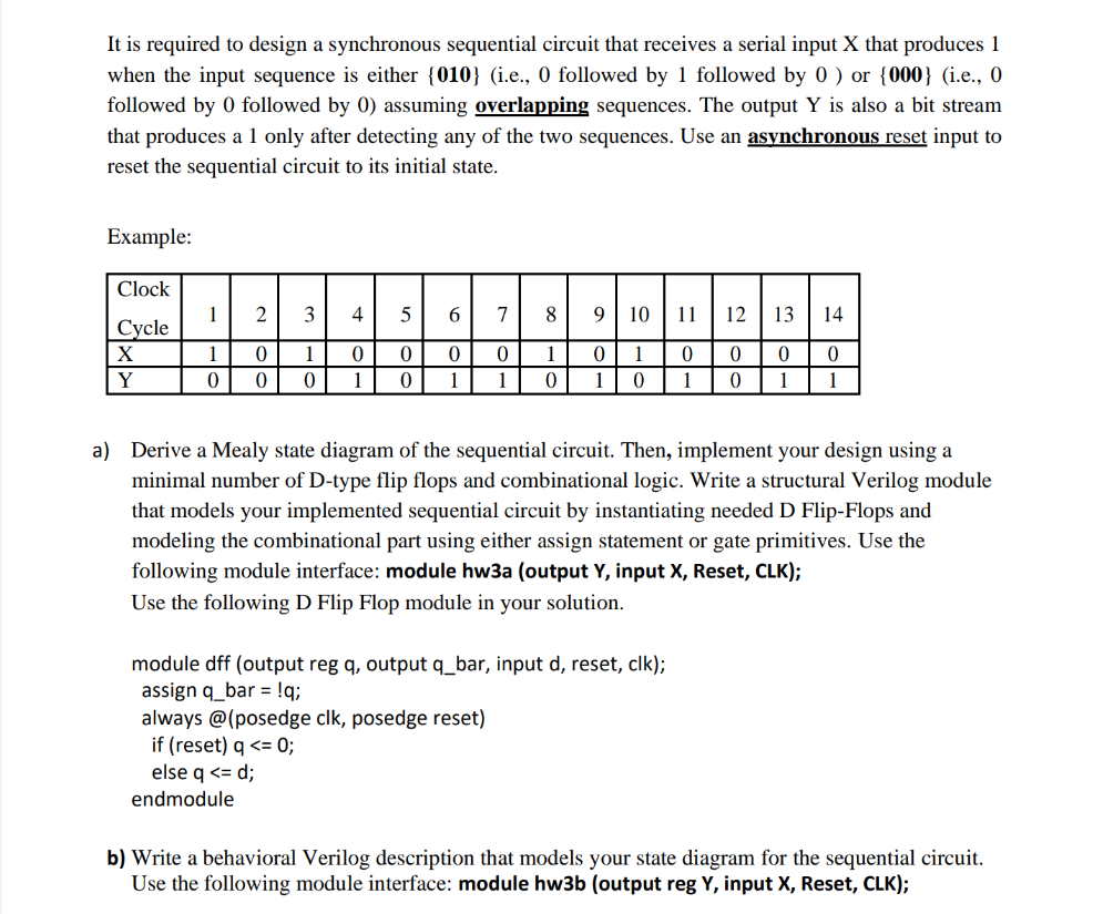 Solved It is required to design a synchronous sequential | Chegg.com