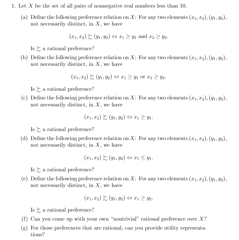 Solved Let X be the set of all pairs of nonnegative real | Chegg.com