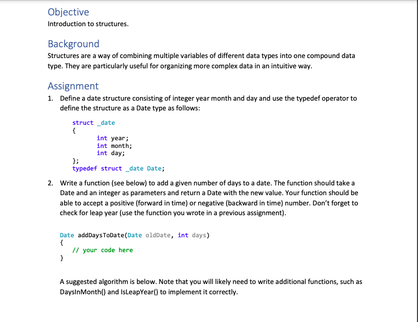 Solved Objective Introduction to structures. Background | Chegg.com