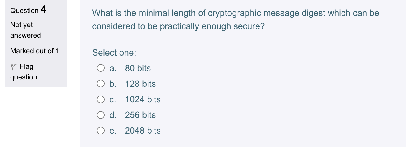 Solved Question 1 Timestamp... Not yet answered Select one: | Chegg.com